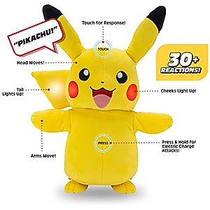 POKEMON Pikachu Electric Charge - 10 Inch Interactive Plush with Lights, Voice Reactions, and Thunder FX
