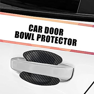 X AUTOHAUX 4pcs Carbon Fiber Pattern Car Door Handle Bowl Paint Cover Guard Sticker Protector Anti Scratch Protective Film Universal Fit Black