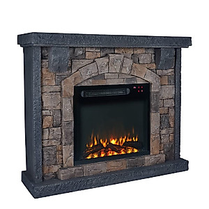 LIVILAND 45-Inch Freestanding Electric Fireplace with Faux Stone Mantel - Gray