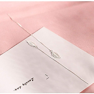 Boho Minimalist Long Thin Linear 925 Sterling Silver Leaves Dangle Earrings Chain for Women Elegant Threader Earrings