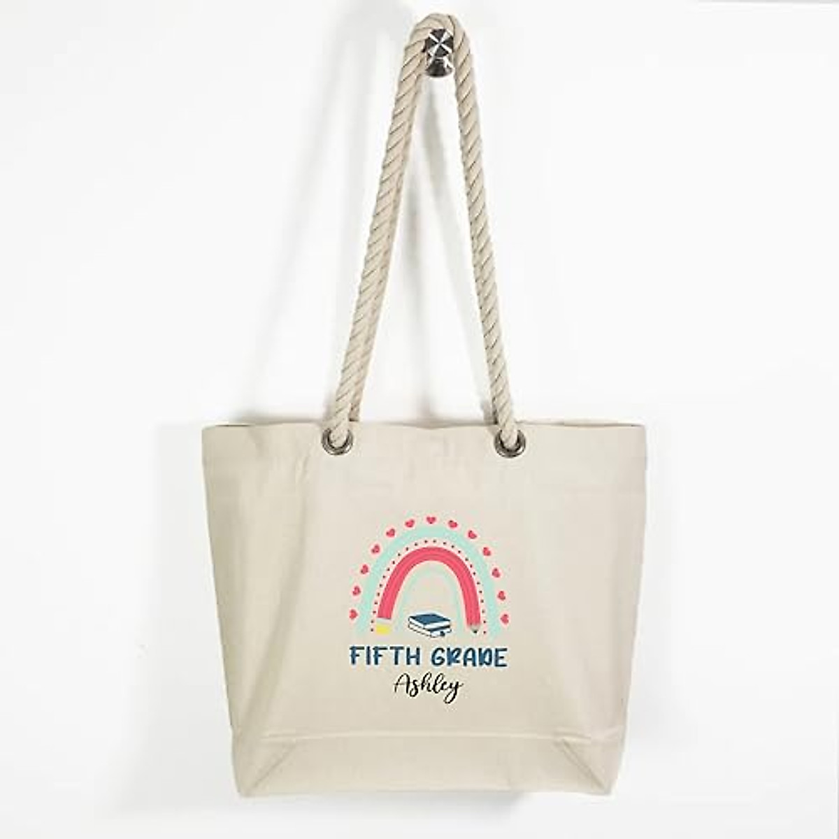 Custom Fifth Grade Rainbow Bag, Personalized Fifth Grade Tote Bag, Hello 5th Grade Bag, Back To School Bag (Rope Bag : 25L 20"L x 15"H x 5"D 100% cotton, 26" rope handles)