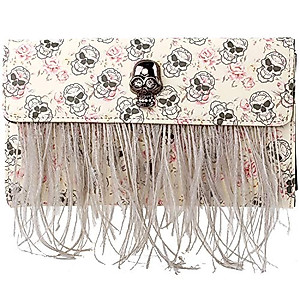 SHOW STORY Women's Girls Punk Beige Pink Rose Skull Feather Gems Design Fashion Outdoor Evening Clutch Handbag Bag,FB90024BG, Pink