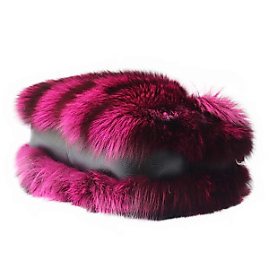 KAISHIN Women Full-pelt Fox Fur Shoulder Bags Ladies Genuine Cowhide Hard Handle Extra Large Handbags Rose