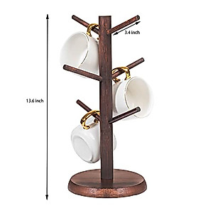 Dorhors Coffee Mug Holder,Coffee Mug Tree,Coffee Organizer Station with 6 Hooks,Wood Coffee Mug Holders for Counter,Coffee Bar Accessories and Decor,Walnut