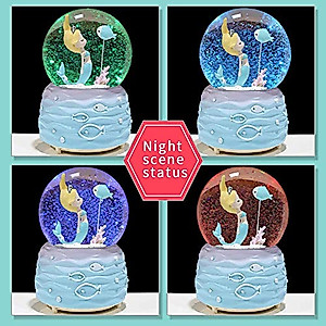 Snow Globes,Mermaid Snowglobes with Musical,LED Lights, Gifts for Girls,Birthday Christmas Festival Gift for 5-12 Year Old Girls (Pink)