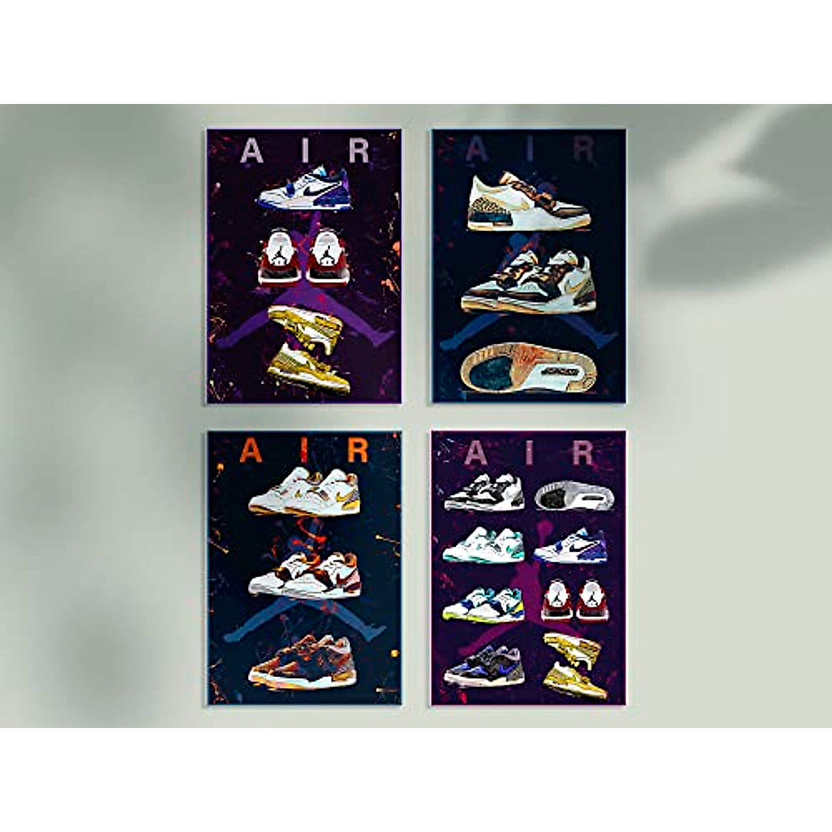 Sneaker Air Jordan Wall Art Poster Prints Set of 4 No1, Shoes Poster Art Sports, Themed Wall Art For Basketball fans Boys Room, Shoes Collection Aesthetic Cool Poster for Teen Boys Guys Men Room Dorm Bedroom Wall Decor Size 11.7x16.5 inch UNFRAMED (Sneake