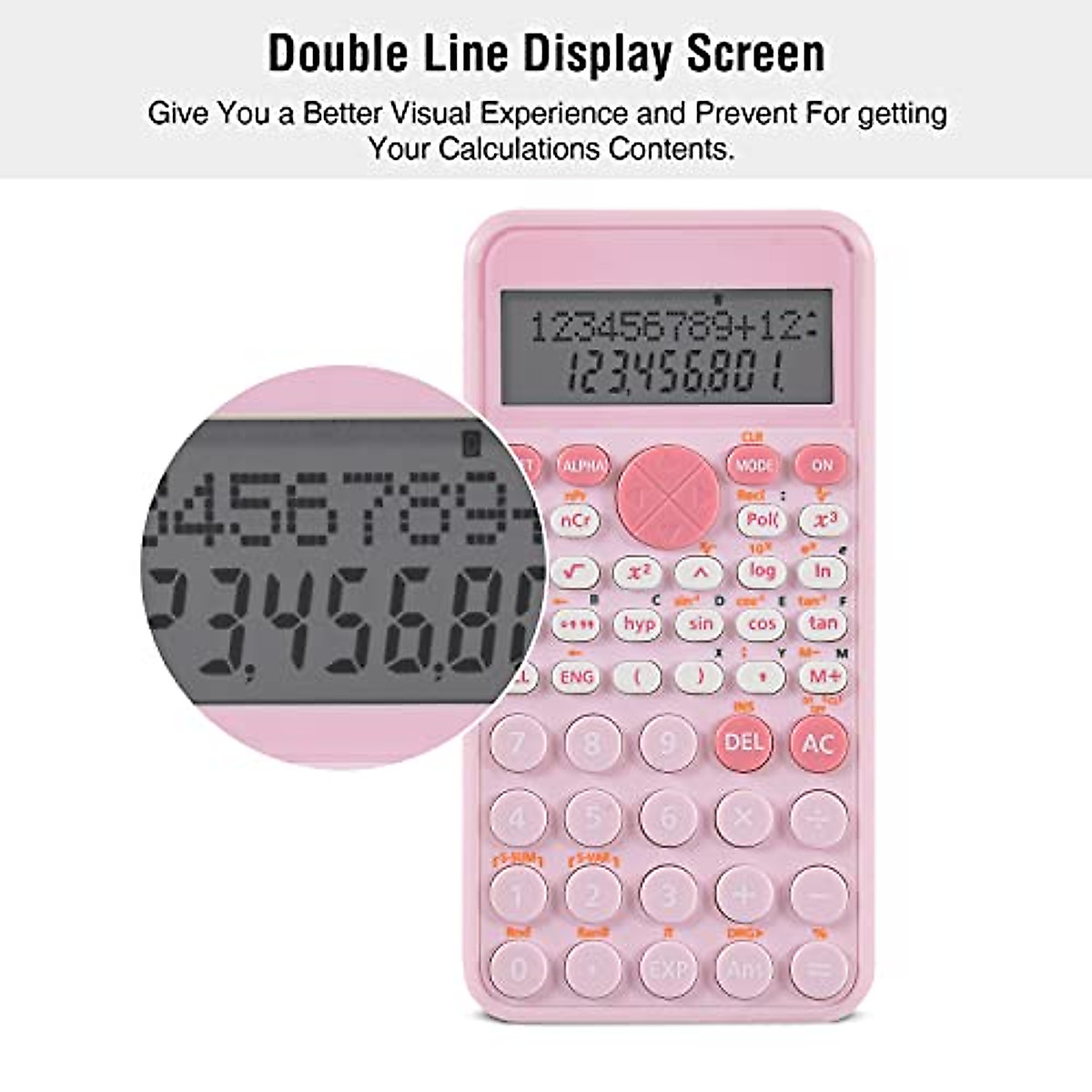 EooCoo 2-Line Standard Scientific Calculator, Portable and Cute School Office Supplies, Suitable for Primary School to College Student Use - Pink