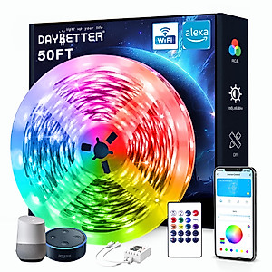 DAYBETTER 50ft Led Strip Lights RGB Music Sync Color Changing, Smart WiFi Led Light Strip Works with Alexa and Google Assistant, Led Lights for Bedroom Room Lighting Flexible Christmas Decorations