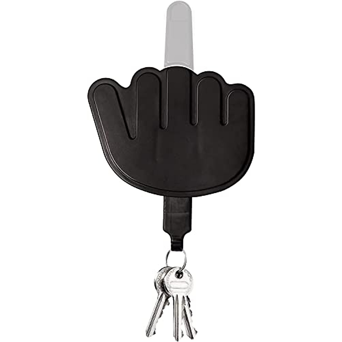 Middle Finger Key Holder Hanger, Funny Gift Key Hook, Self Adhesive Wall Retractable Key Holder for Home Decor Office 【Black / 1 Pack】