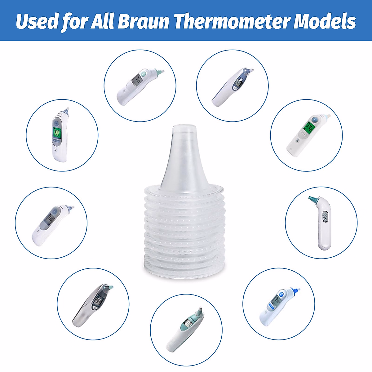 100 Count Ear Thermometer Probe Covers, Disposable Lens Filters Compatible with All Braun Ear Thermometer Models, Refill Caps