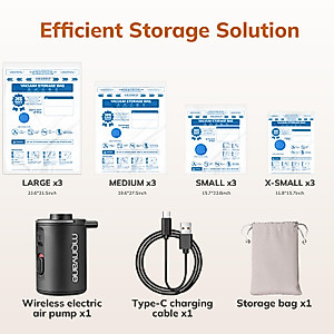 Vacuum Luggage Storage Bags with Cordless Electric Portable Pump, Double Zipper Sealed Space Saver Bag, Compression for Clothes, Bedding and Travel Essentials（12 Pack Comb）