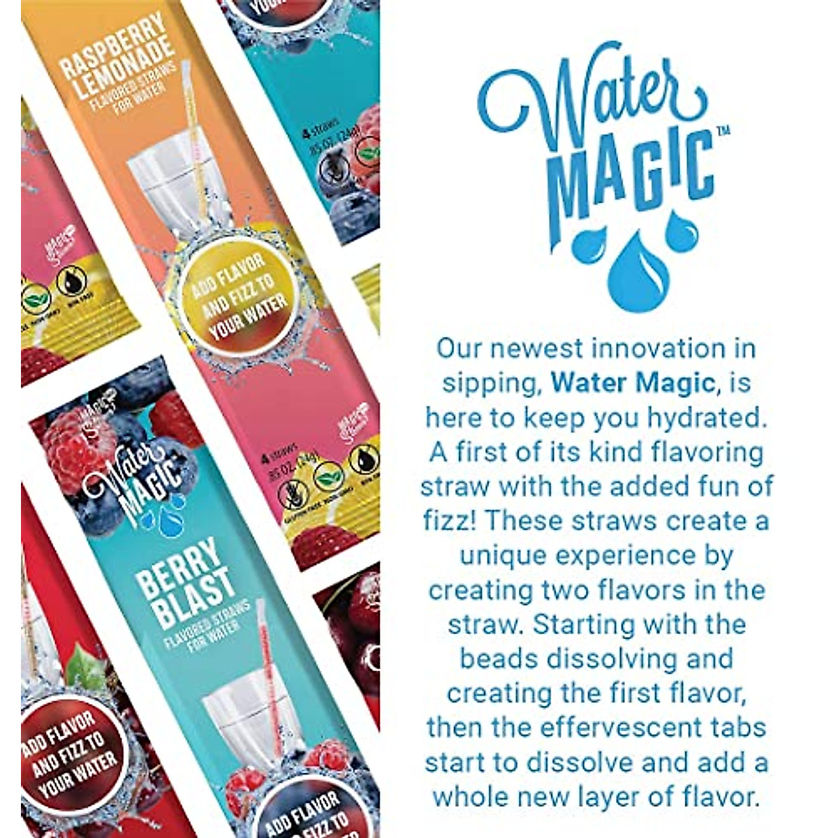 Water Magic Immune Defense Water Flavor Enhancing Straws - Includes 7 Berry Boost Straws and 7 Mega Orange Immune Support Straws