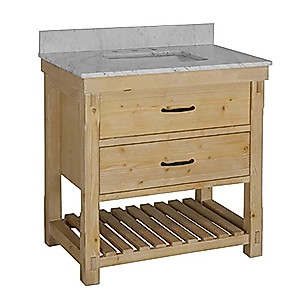 Birmingham 36-inch Bathroom Vanity (Carrara/Driftwood): Includes Driftwood Cabinet with Authentic Italian Carrara Marble Countertop and White Ceramic Sink