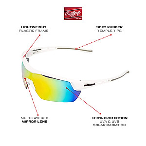 Rawlings 134 Kids Sunglasses for Baseball and Youth Softball Sunglasses - 100% UV Lightweight Poly Lens with Stylish Shield Lenses(White/Orange)