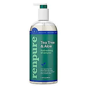 Renpure Tea Tree and Aloe Refreshing Shampoo - Rids Hair of Grime - Soothes Dry Scalp - Leaves Hair Soft and Hydrated - Suitable for Daily Use - Dye Free - Recyclable, Pump Bottle Design - 32 fl oz