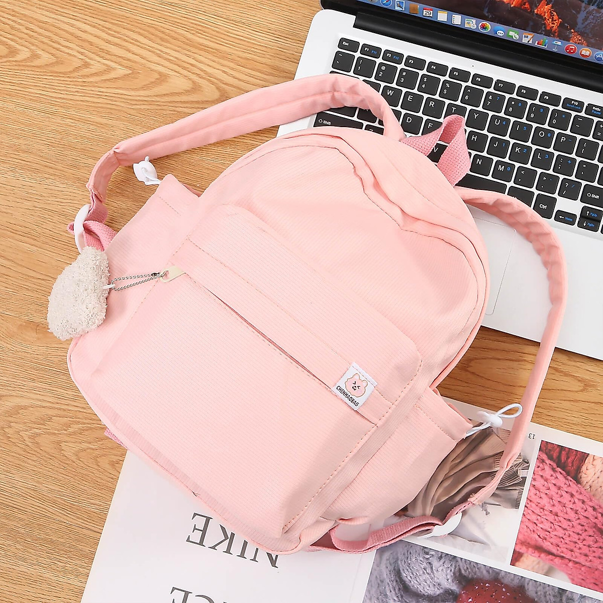 Phaoullzon Girls Mini Backpack Purse for Teens Kids Small Aesthetic Backpacks with Bear Pendant, Pink