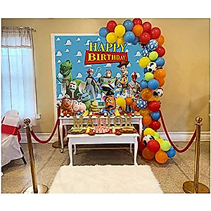 WRQ GCH 7x5ft Cartoon Toy Backdrop Blue Sky White Clouds Happy Birthday Party Decoration Toy Baby Shower Backdrop Cake Table Decoration