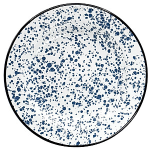 Red Co. Set of 4 Enamelware Metal Classic 8" Round Salad Plate, Navy Blue Marble/Black Rim - Splatter Design