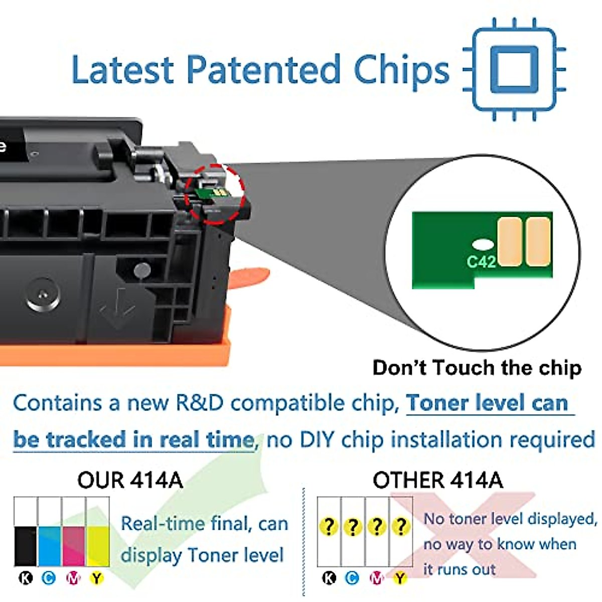 MxVol 414A Toner Cartridges 4 Pack【Patented Chip】 Compatible Replacement for HP 414A W2020A 414X W2020X Work with HP Color Pro MFP M479fdw M454dw Enterprise M455dn MFP M480f Printers Ink (4 Pack)