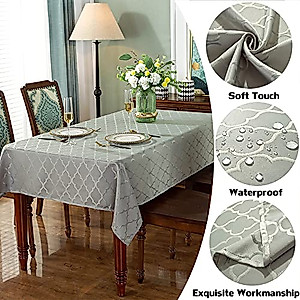 SASTYBALE Jacquard Tablecloth Rectangle Damask Fabric Table Cloth, Water Resistant & Wrinkle Free Polyester Table Cover for Kitchen Dining Tabletop Use (Rectangle/Oblong, 52" x 70" (4-6 Seats), Gray)