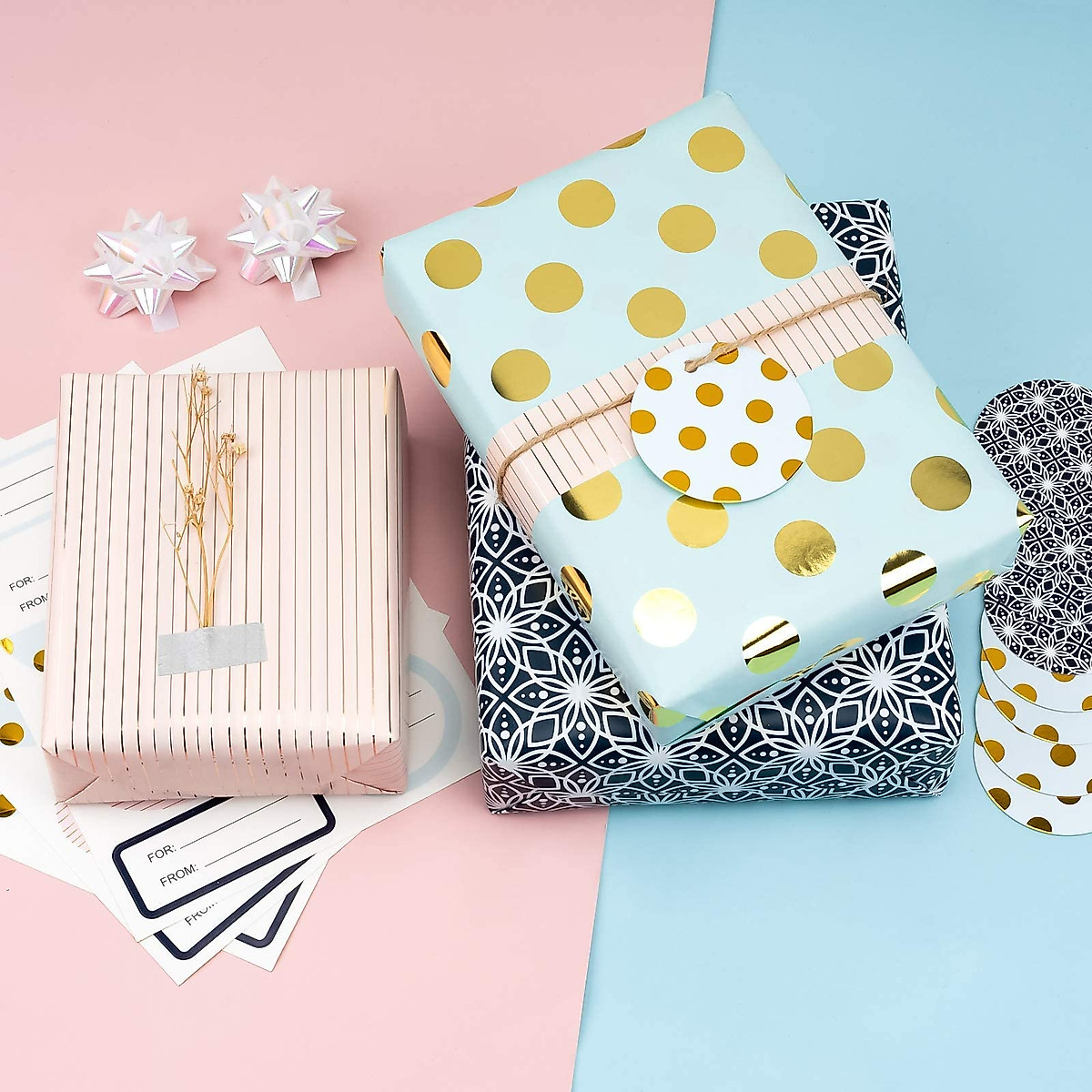 MAYPLUSS Wrapping Paper Roll - Mini Roll - 17 inch X 120 inch Per roll - 3 Different Leaves Design (43.2 sq.ft.ttl)