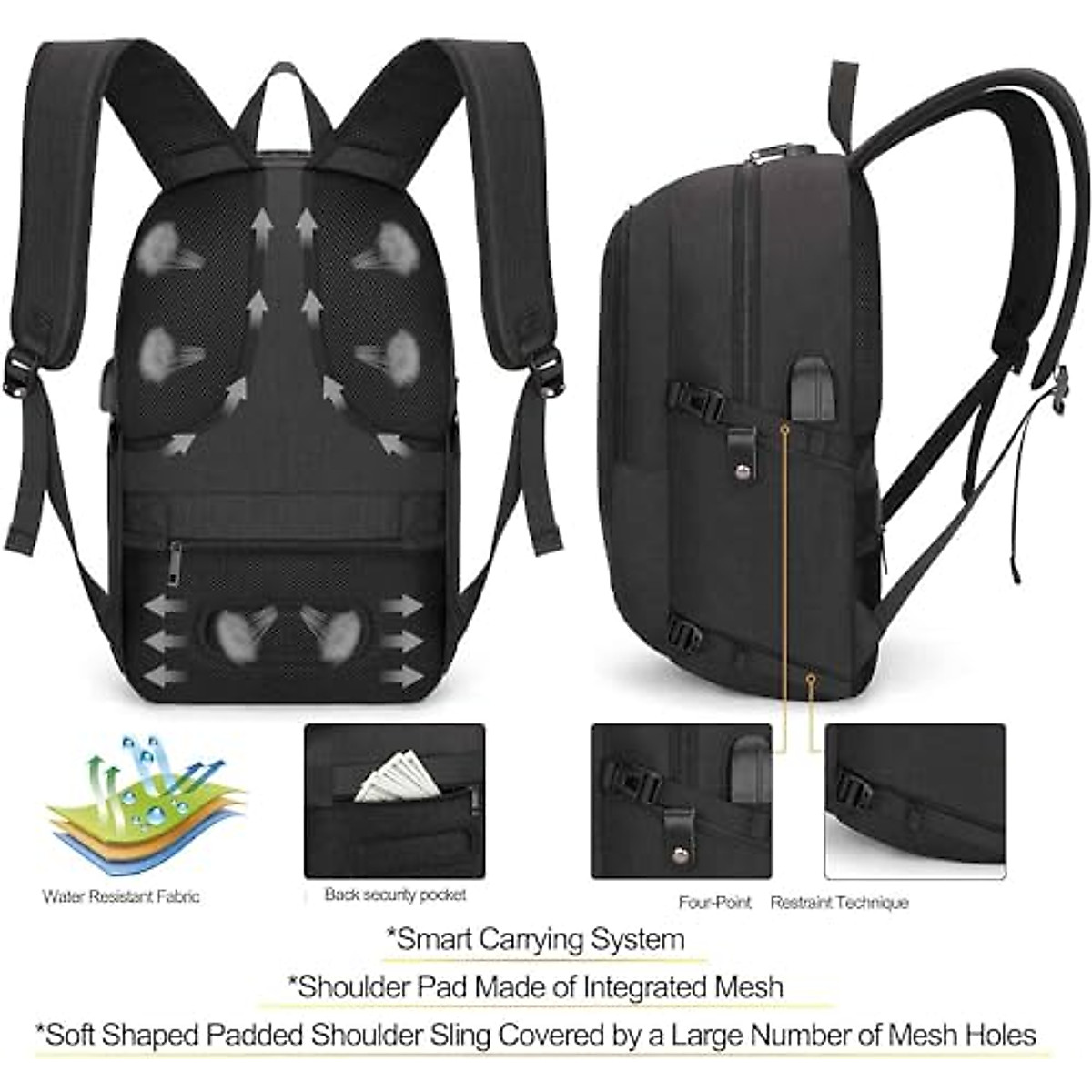 Tzowla Laptop Backpack for Men Women,Travel Work Security Anti Theft Water Resistant Durable Computer Bookbags with USB Charging Port,Gifts, Fit 14.3/15.6 inch Accessories