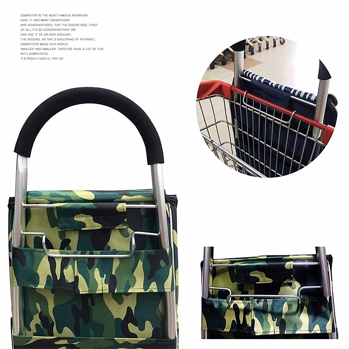 Shopping Trolley on Wheels Multi Function Shopping Cart Travel Aluminum Alloy Cart Collapsible Portable Three Rounds Lever Car Small Trailer Trolley Storage Hand Trucks,Red Wine ,Shopping Trolle