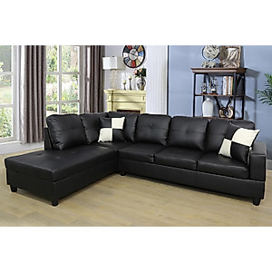 SIENWIEY Sectional Couch for Living Room Furniture Sets, Black Faux Leather Sofa Couch L Shape Couch Living Room Sofa with Chaise 2 Piece Using for Living Room(Black-1,Facing Left Chaise)