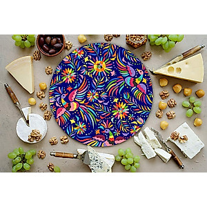 HASTA LA RAIZ | Mexican Handmade Cheese Board covered with resin. Ideal for Charcuterie Platter & Serving Tray. Model: Blue Tenango.