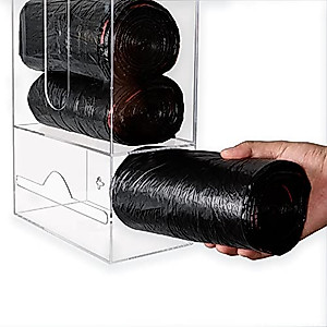 Aphbrada Trash Bag Dispenser Roll Holder for Plastic Bag, 2 in 1 Acrylic Garbage Bag Dispenser Organizer Holder for Cabinet, Wall Mount Kitchen Trash Can Liner Holder for Grocery Bag, Clear