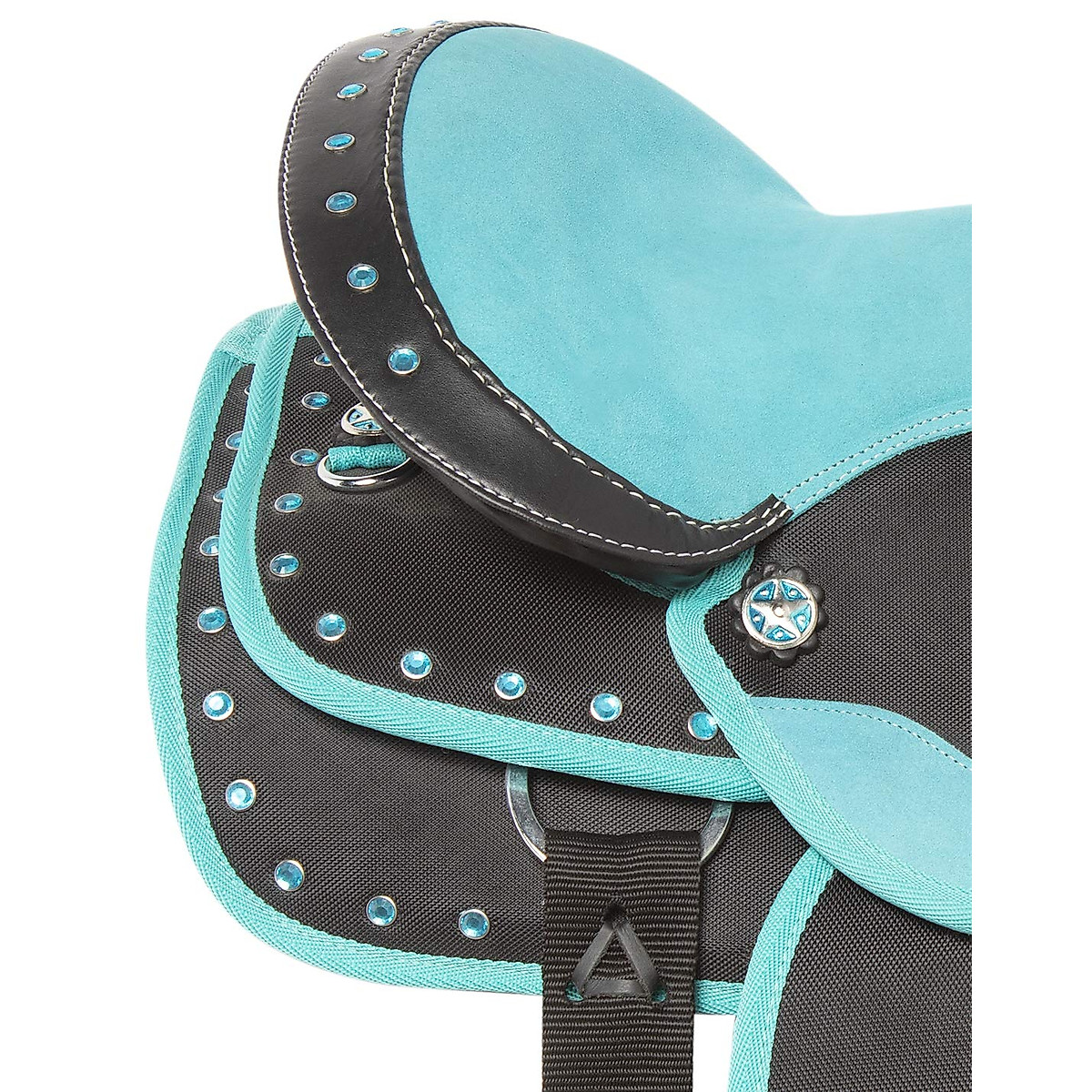 Acerugs 10" 12" 13" Synthetic Western Youth Kids SEAT Quarter Horse Saddle TACK PAD Headstall REINS Breast Collar Set (Turquoise, 12")