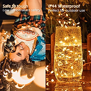 Cluster Fairy Lights with Remote, 10Feet 200LED Firecracker String Lights Plug in, Waterproof Copper Wire Firefly Lights for Bedroom Window Mantle Weddings Christmas Tree Decoration, Warm White