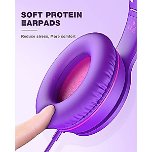 Elecder i45 On-Ear Headphones with Microphone - Foldable Stereo Bass Headphones with No-Tangle 1.5M Cord, 3.5MM Jack, Portable Wired Headphones for School/Kid/Teen/Smartphone/Travel/Tablet Blue/Purple