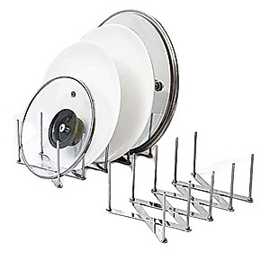 2Pcs Kitchen Dish Plate Pot Lid Organizer Holder Adjustable Length Stainless Steel Chopping Board Organizer Stand Holder Countertop Drain Storage Shelf for Pan Lids, Plates, Dishes, Cutting Boards