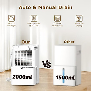 COLAZE 2500 Sq. Ft 25 Pint Dehumidifier for home, Dehumidifiers for Basement with Drain Hose, Compressor Dehumidifiers for Large Room with Auto Manual Drain, 24H Timer, 0.53 Gal Bucket, Auto Defrost