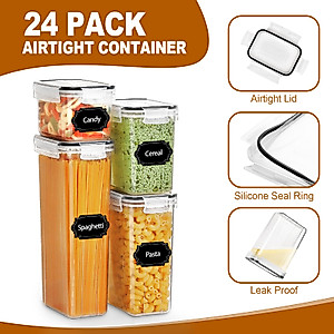 HKJ Chef 24 PCS Airtight Food Storage Containers with Lids, Plastic Kitchen and Pantry Organization Storage Containers for Flour, Sugar, Cereal and Dry Food Storage, BPA Free, 40 Labels & Marker