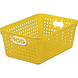 Really Good Stuff Large Plastic Book Baskets, 13¼" by 10" by 5½" - Single, Yellow Classroom Library Organizer, Toy Storage, Multi-Purpose Organizer Basket