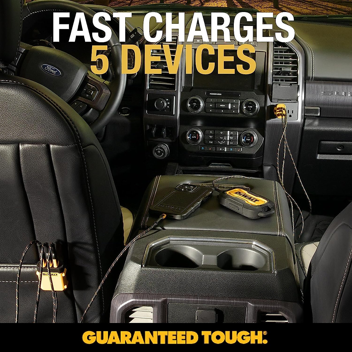 DEWALT 5-Port Front & Back Seat Mobile USB PD Car Charger, 72W Car Charger Adapter, USB Car Charger for Multiple Devices, Cigarette Lighter Adapter USB Charger with Cable for Back Seat Charging
