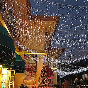 YASENN Icicle Lights 300 Led String Lights 29.5Ft Christmas Lights Connectable 8 Lighting Modes Multifunction with Timer Plug for Christmas Garden Patio Eave Roof Wall Decorations(Cool White)