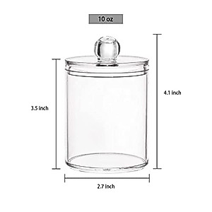 DAPOWER 2 Pack Qtip Holder Storage Canister for Cotton Ball, Cotton Swab, Pads, Floss; 10-Ounce Clear Plastic Apothecary Jar with Lid, Bathroom Makeup Organizer (2)