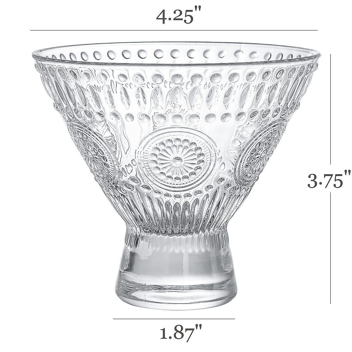 Kingrol 6 Pack Stemless Martini Glasses, Cocktail Glasses, 8 oz Glass Dessert Bowls, Mini Trifle Bowls, Perfect Glassware for Home Bar, Restaurant, Party