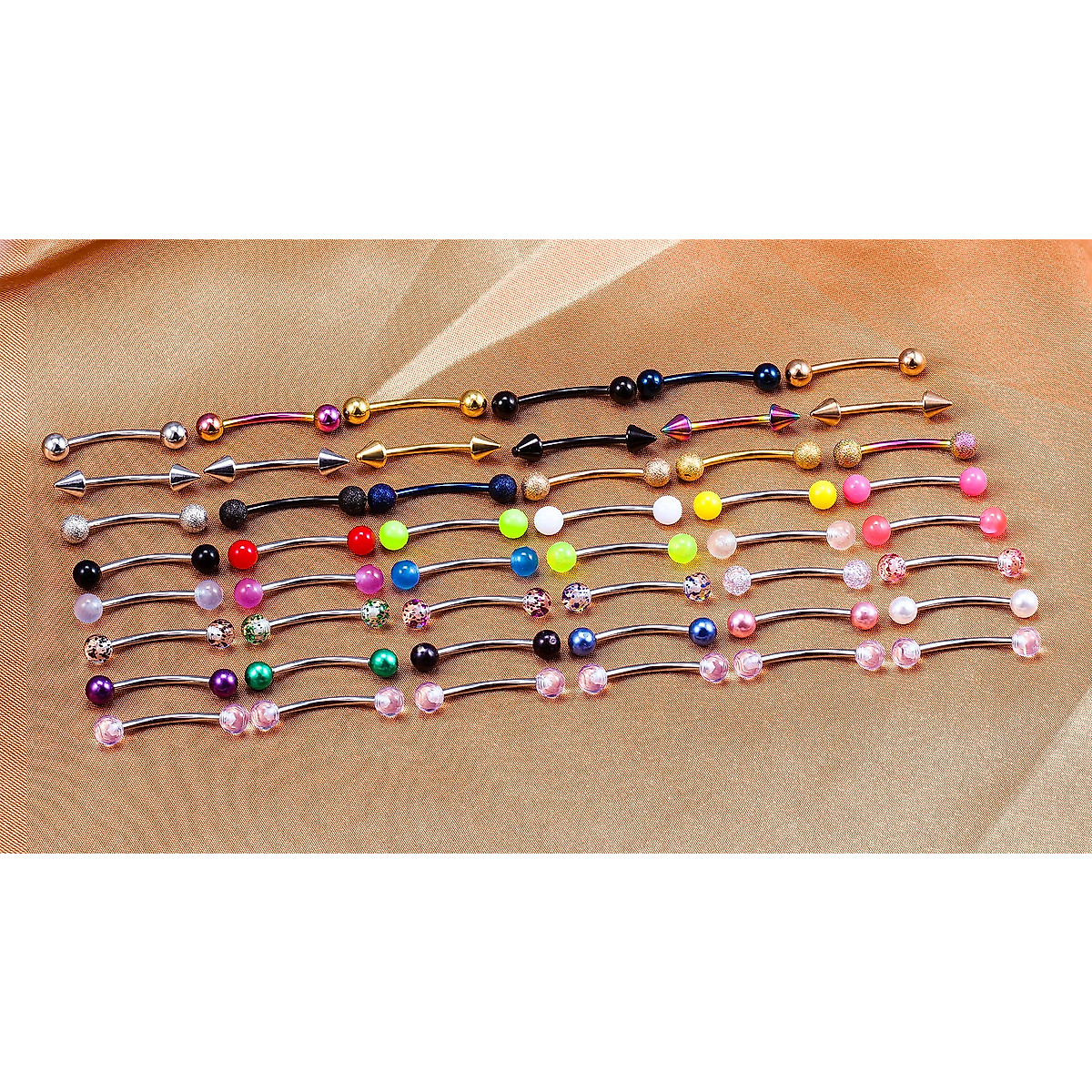 Oufksiyy 48PCS 14G Glow in The Dark Snake Eyes Tongue Rings Surgical Steel Curved Barbell Nipplerings Nipple Ring Body Piercing Jewelry for Women Men Long Barbell Bridge Tongue Rings