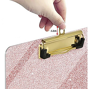 WAVEYU Acrylic Clipboard, Glitter Pink Clipboard for Women Girls, Stardard Letter Size Clipboard with Low Profile Gold Clip Designed for Classroom School and Office Use, A4 Size 12.5" x 9", Rose Gold