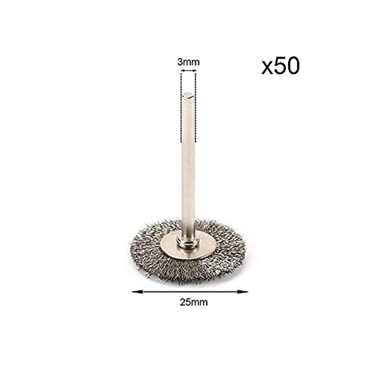 JIUNENG 50Pcs 25mm Stainless Steel Wire Wheel Brush Sets T-Type with 1/8 Inch Shank Polishing Wheels Rotary Tool for Cleaning,Deburring and Surface-Finishing