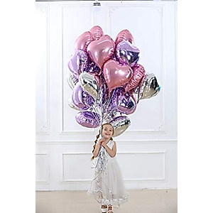 30 pcs Heart Balloons 18" Foil Love Balloons Mylar Balloons Silver heart balloons Valentines Day Decorations Balloons for Valentines Day Propose Marriage Wedding Party Wedding