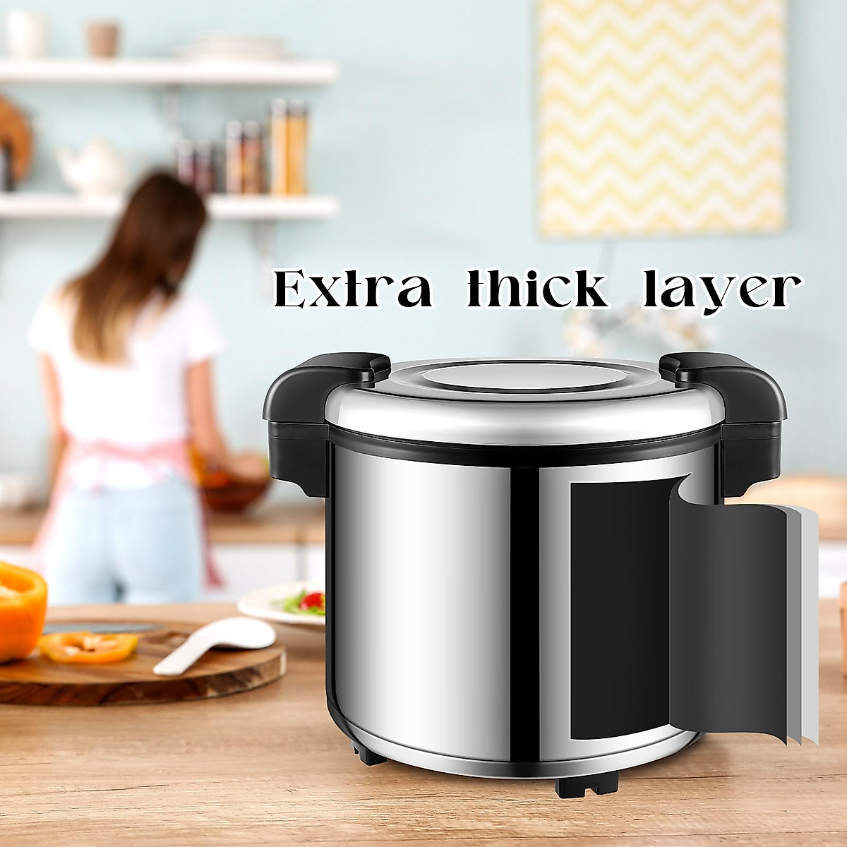 SiliFine Commercial Stainless Steel Electric Rice Warmer Food Warm with Rice Spoon Heavy Duty Rice Warmer with Warm Function Only for Restaurant Party (100 Cups Cooked Rice,100W)