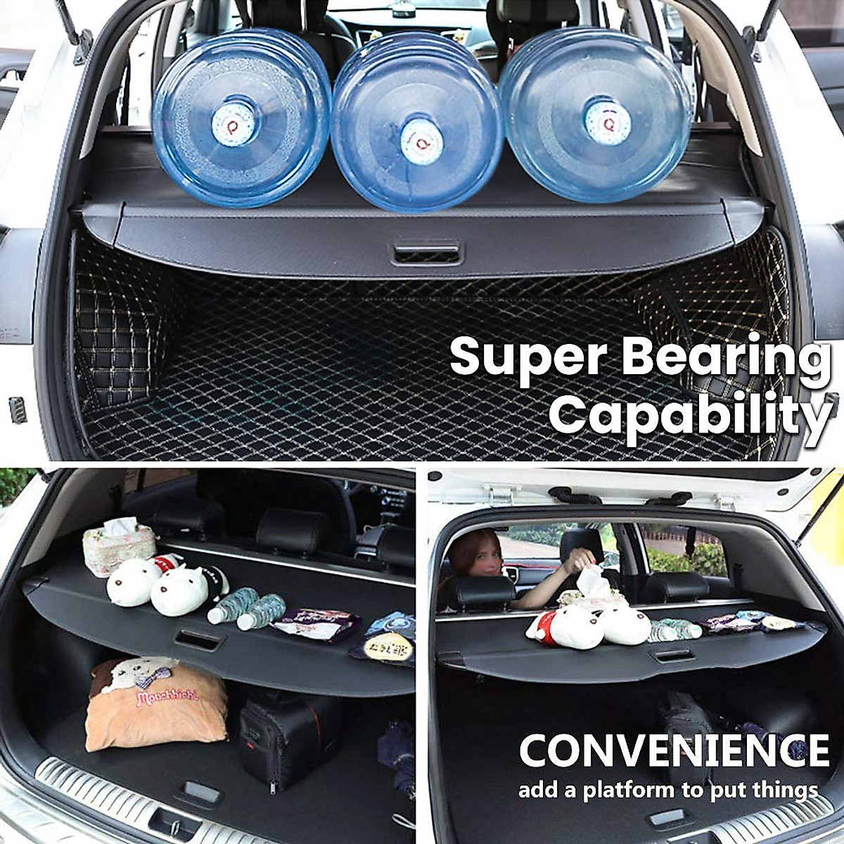 Trunk Cargo Cover For Ford Edge 2015 2016 2017 2018 2019 2020 2021 2022 2023 SE SEL ST Sport Titanium Retractable Rear Trunk Cargo Luggage Security Shade Shield Waterproof Custom Fit All Weather Black