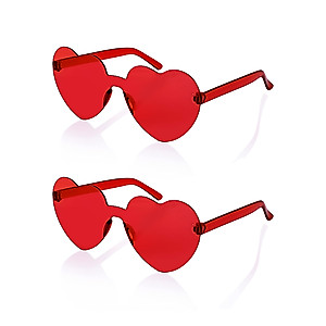 FEISEDY 2 Pack Rimless Heart Shaped Sunglasses Party Glasses Disco One Piece Transparent Trendy Love Glasses B2826-F2