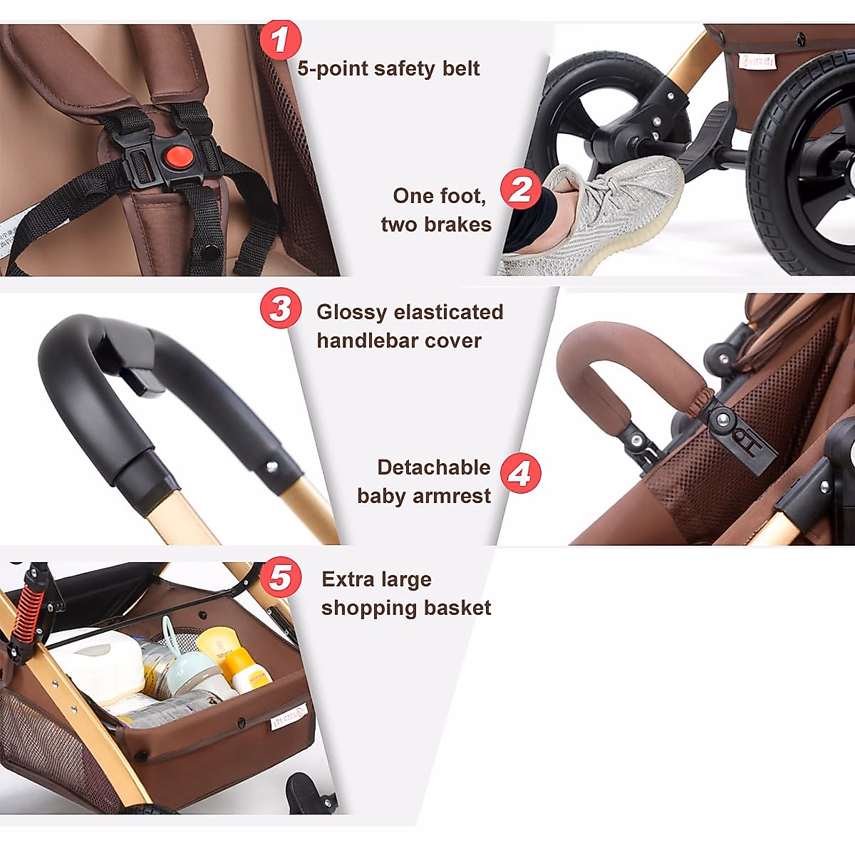 High View Pram 2-in-1 Toddler Stroller Foldable Pram Carriage Reclining Seat and Carbon Steel Frame,Mobile Crib,Reversible Bassinet,Detachable Armrest (Color : Pink)