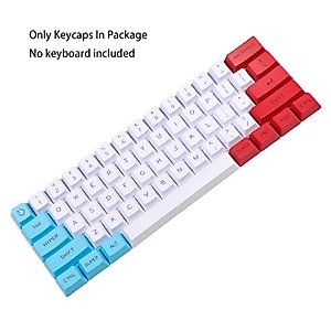 YMDK 61 ANSI Red Blue White Mixed Custom 60 Keycaps OEM Profile Thick PBT Keycap Set Suitable for 61 ANSI MX Switches Mechanical Gaming Keyboard (Top Print)(Only Keycap)